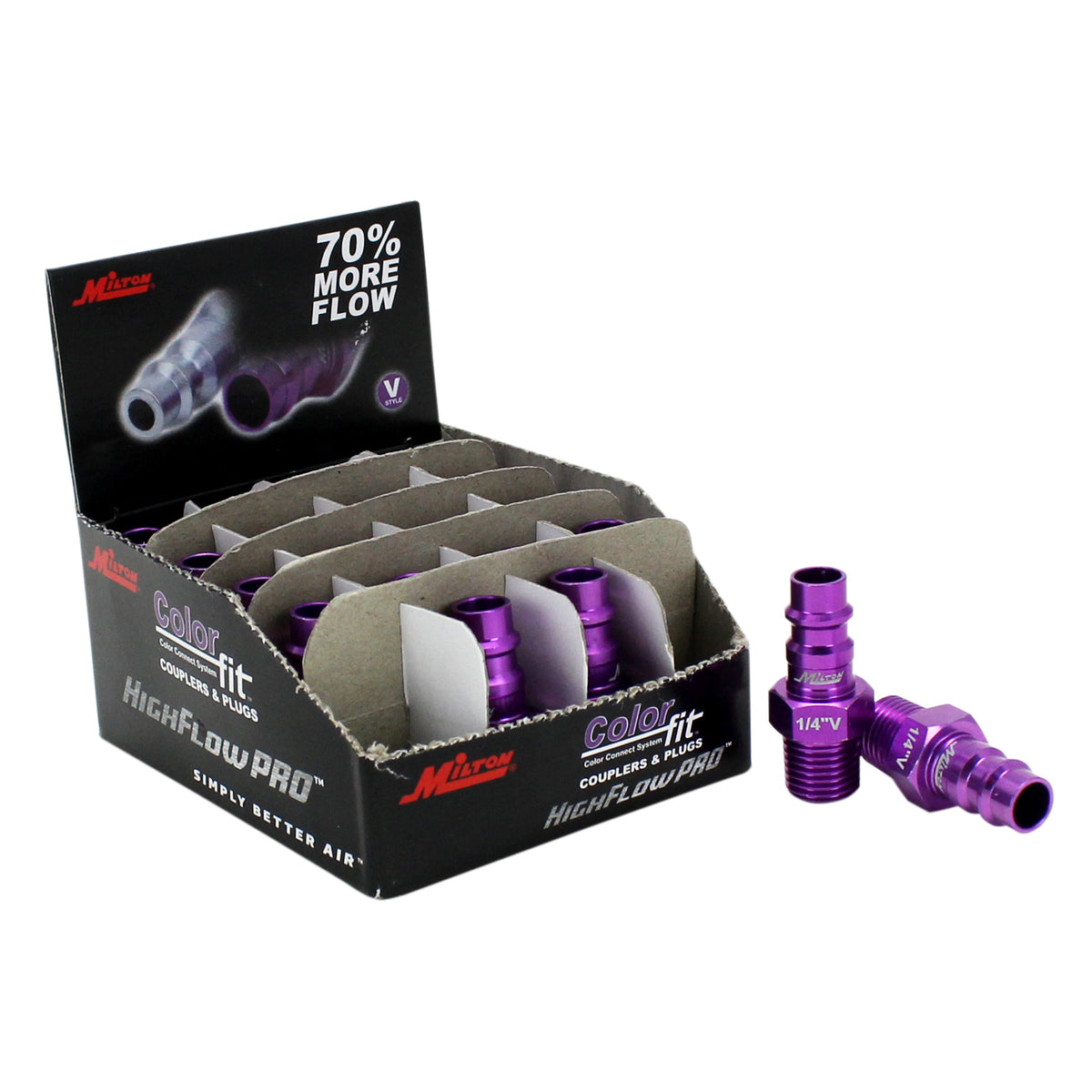 COLORFIT® HIGHFLOWPRO® Plugs (V-Style, Purple) - 1/4" NPT Male (Box of